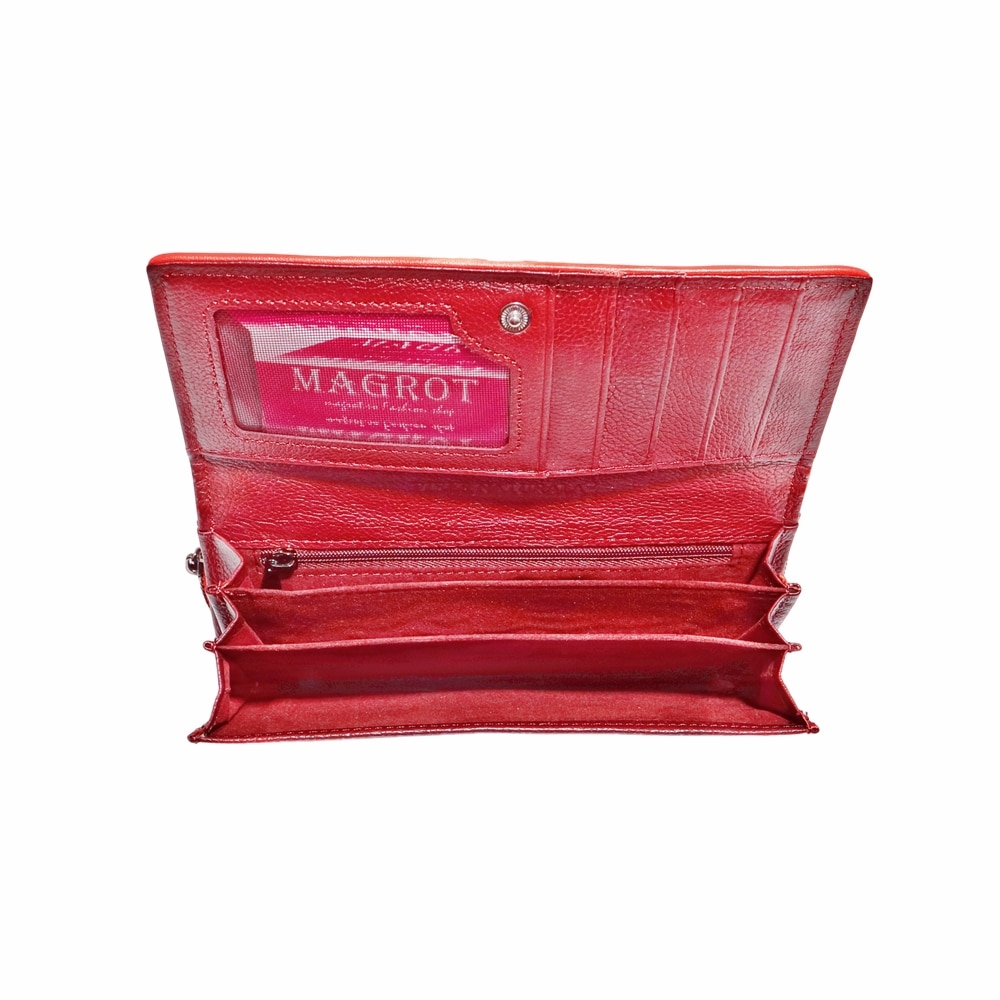 Portofel din piele naturala, lacuita rosu, model in relief 3d, aligator ...