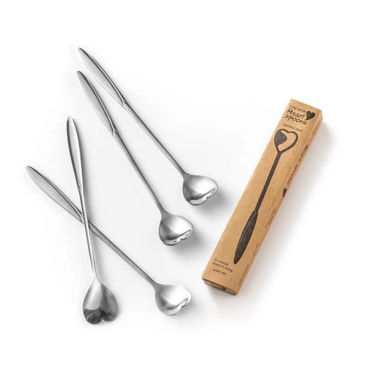 Set de 4 lingurie in forma de inima, Gadget Master, Inox, Argintiu ...