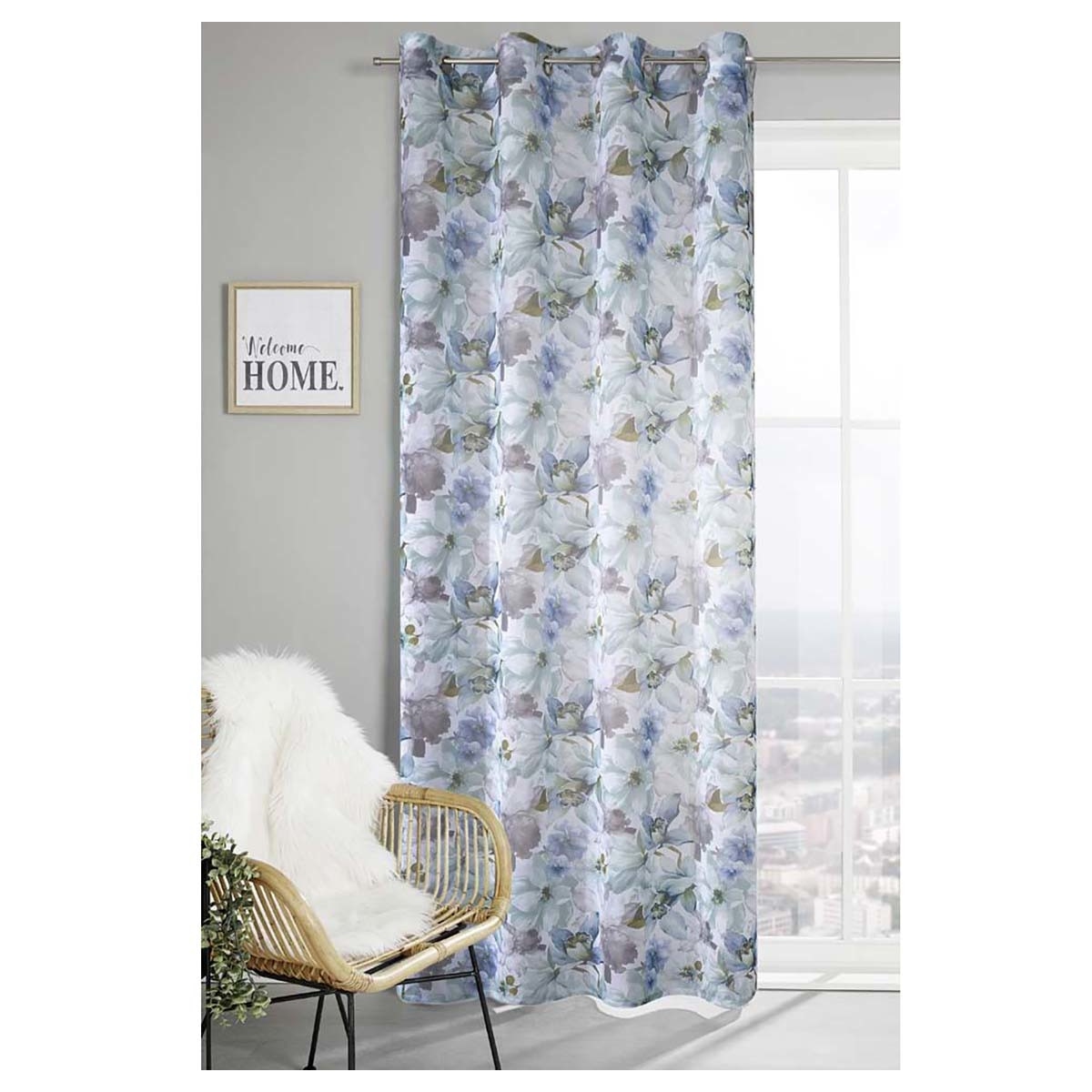 Завеса Liberta Modern Living, Метални халки, Флорален принт, 140 x 250 ...