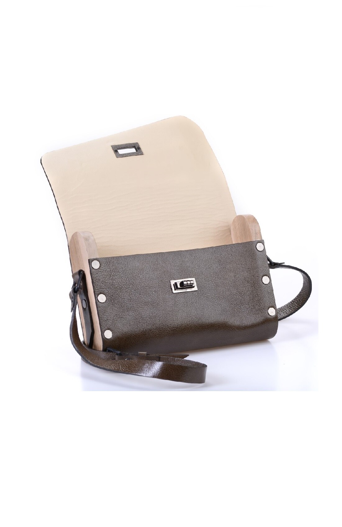 Geanta dama din piele naturala si lemn, lucrata manual, Katy, Handmade ...