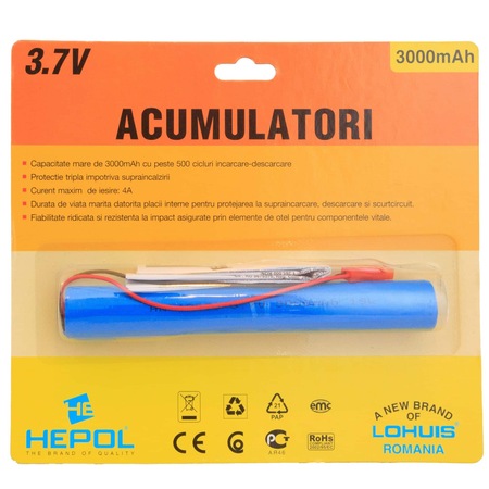 Acumulator 3.7V 3000mAh, 2 celule a cate 1500mAh cu conector rapid ...