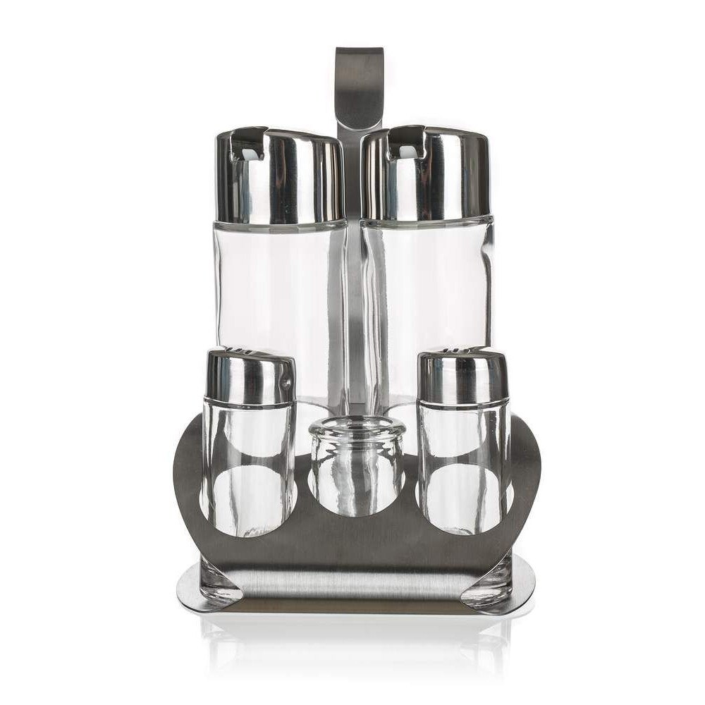 Set dispenser condimente, 6 bucati, Sticla, Inox, Transparent, Negru ...