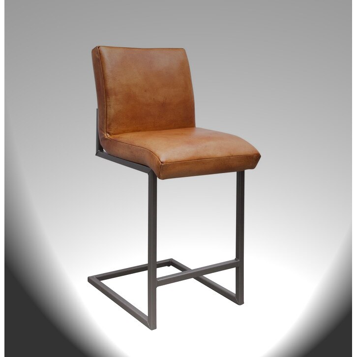 Set 2 Scaune tip industrial de bar din piele naturala, FLEET 65, Cognac ...