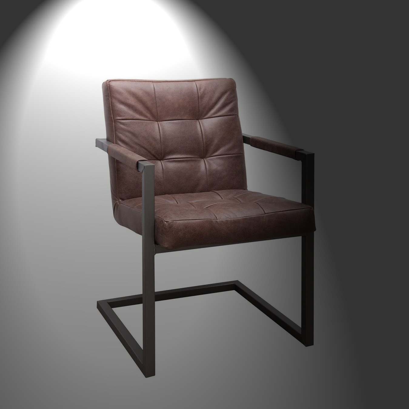 Set 2 Scaune moderne din piele naturala, FLEET BADSAAL, Maro inchis ...