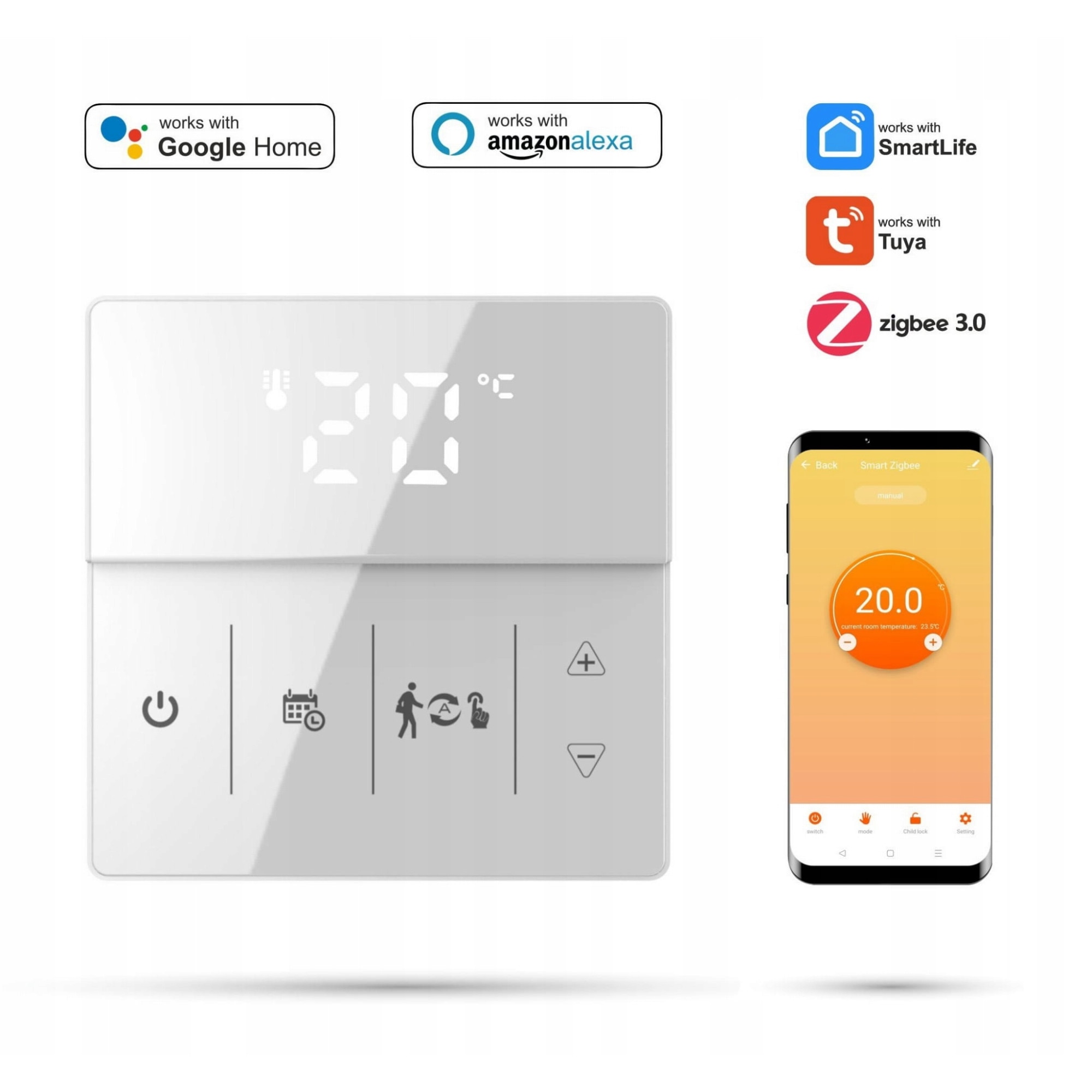 Termostat de camera, Automat-on, WiFi, TUYA 3A, PRO, Alb - eMAG.ro