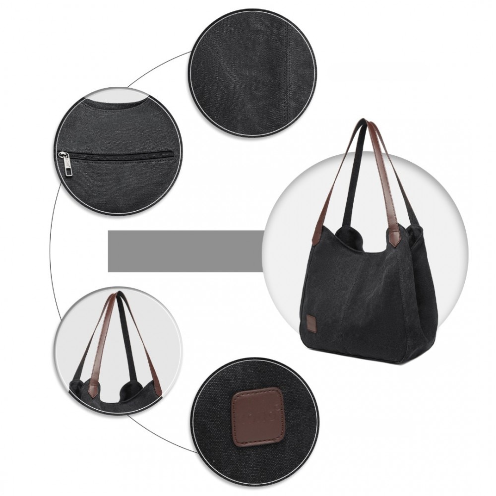 Geanta de umar pentru femei, Canvas, Kono EB2040LBK Negru - eMAG.ro