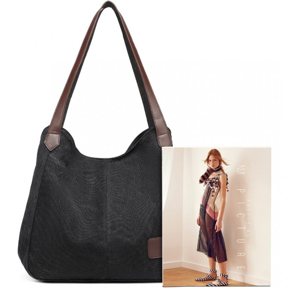 Geanta de umar pentru femei, Canvas, Kono EB2040LBK Negru - eMAG.ro