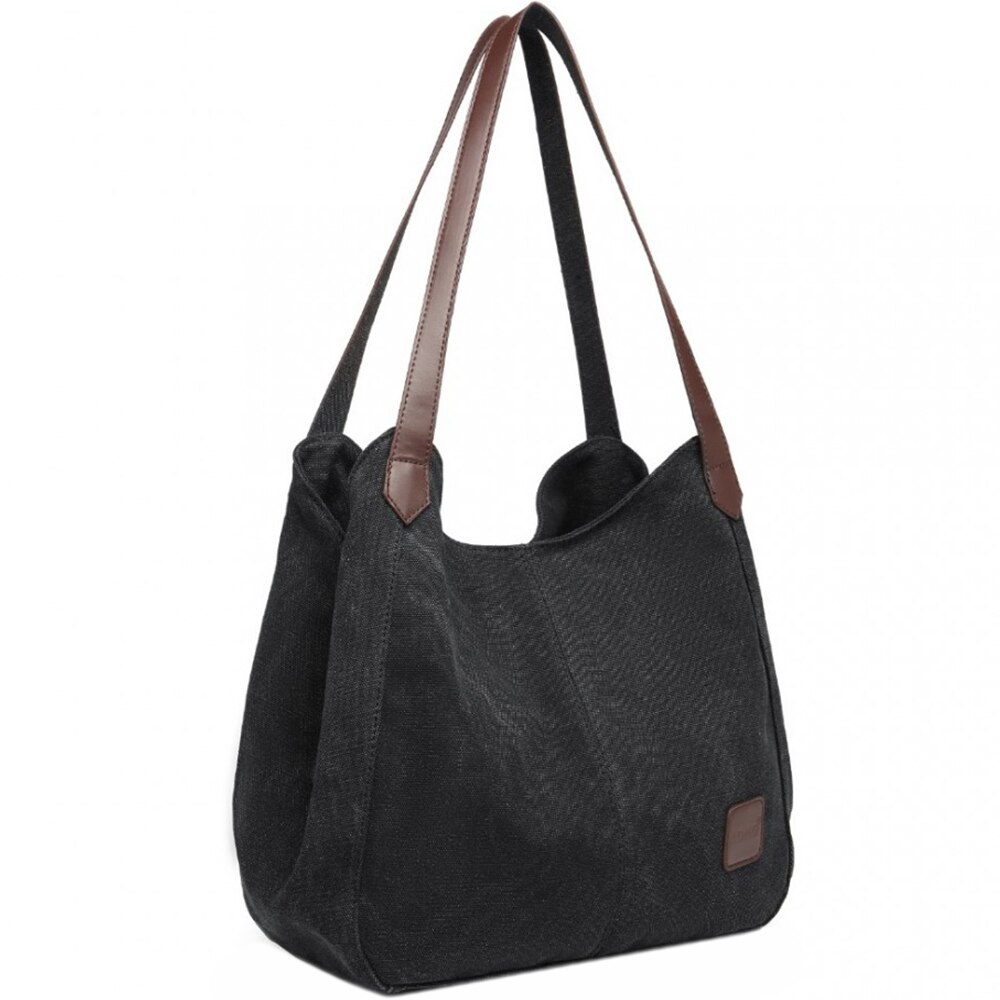 Geanta de umar pentru femei, Canvas, Kono EB2040LBK Negru - eMAG.ro