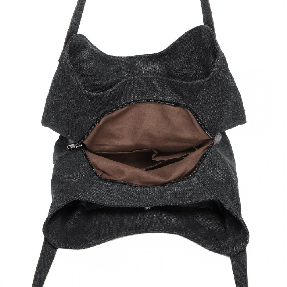 Geanta de umar pentru femei, Canvas, Kono EB2040LBK Negru - eMAG.ro