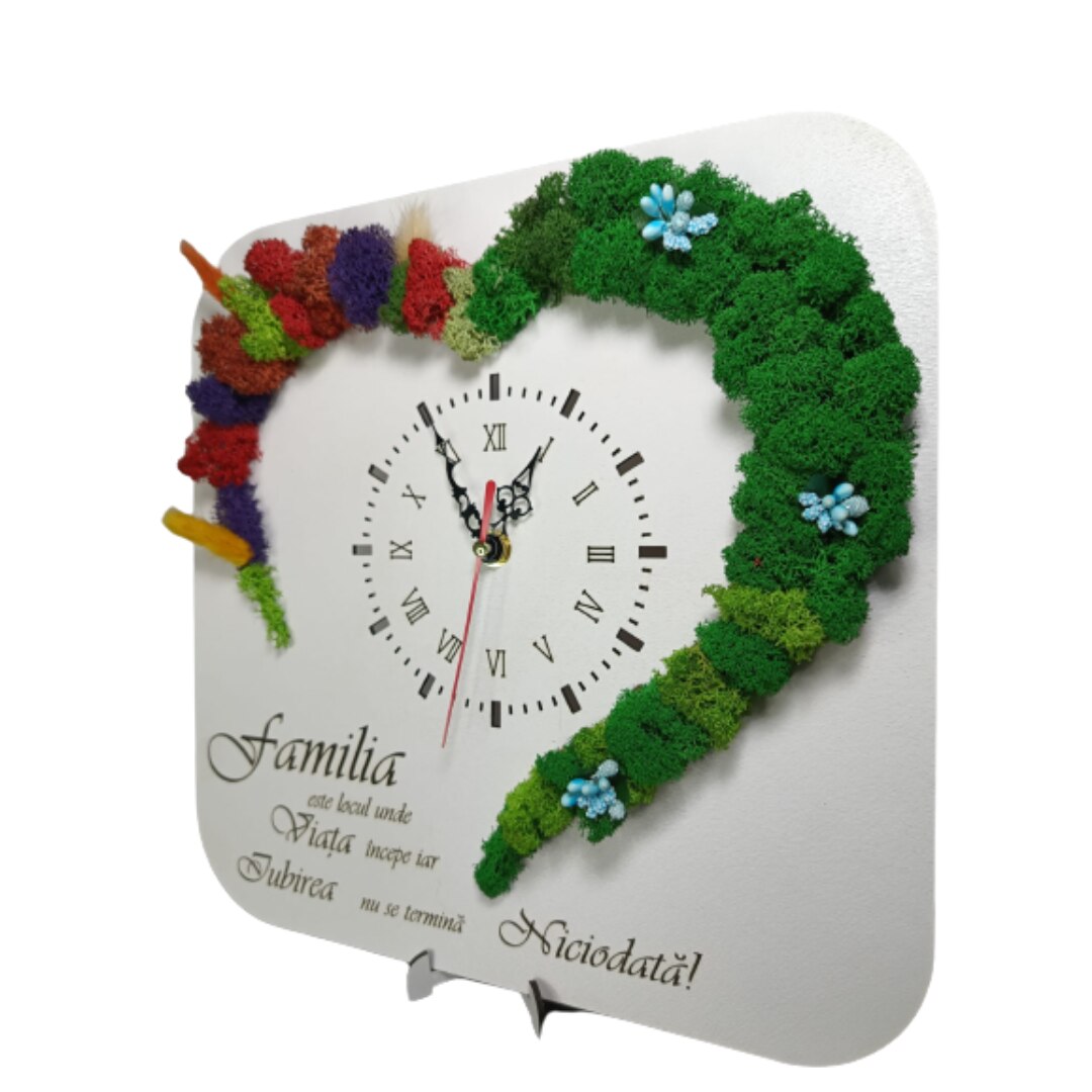 Ceas Inima cu licheni stabilizati, 30cm, Alb - eMAG.ro