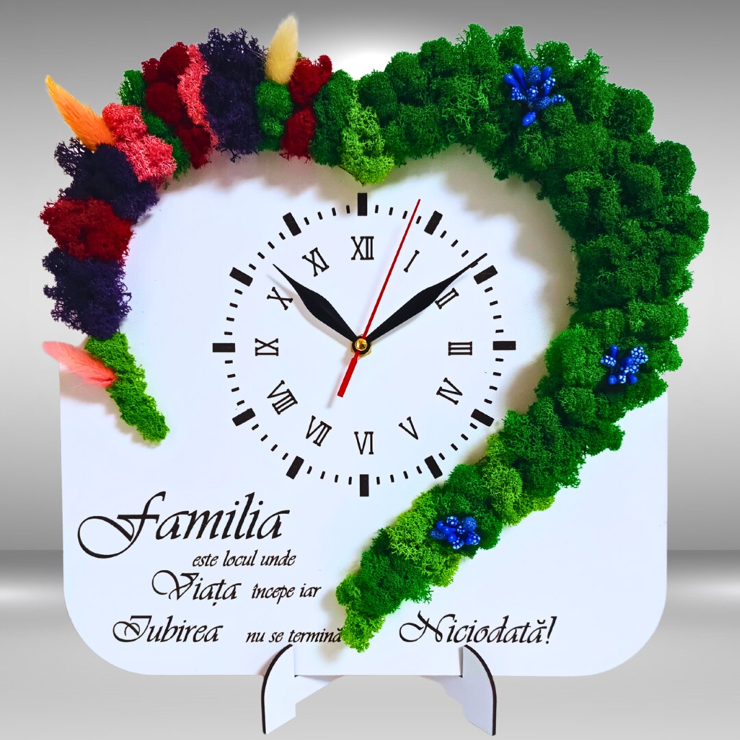 Ceas Inima cu licheni stabilizati naturali si flori decorative ...