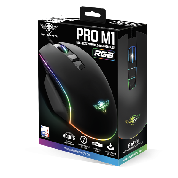 Mouse cu fir, Spirit of Gamer, PRO-M1, optic, RGB, 8000 DPI, 7 butoane ...