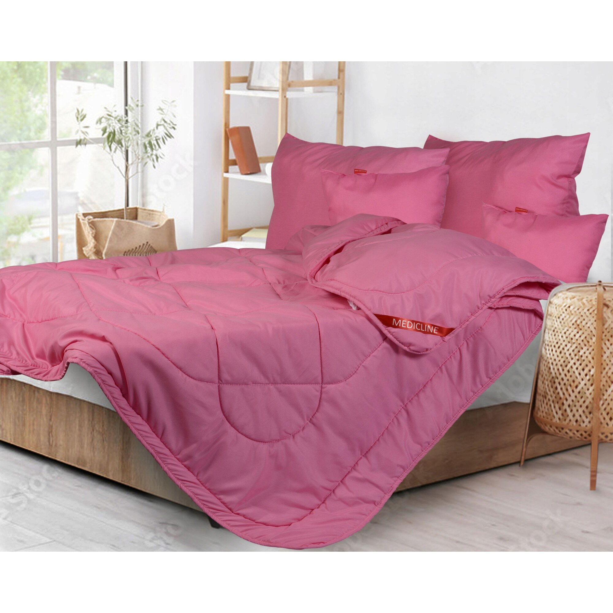 Комплект завивки с 2 възглавници, Medicline, 200 х 220 см, Розов - eMAG.bg