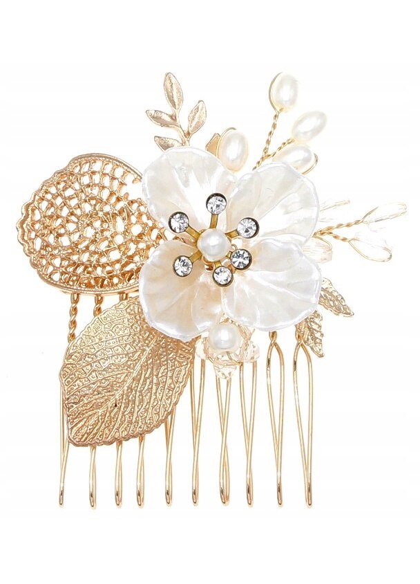 Agrafa de par, Edibazzar, Cu flori, Metal, Auriu, Alb - eMAG.ro