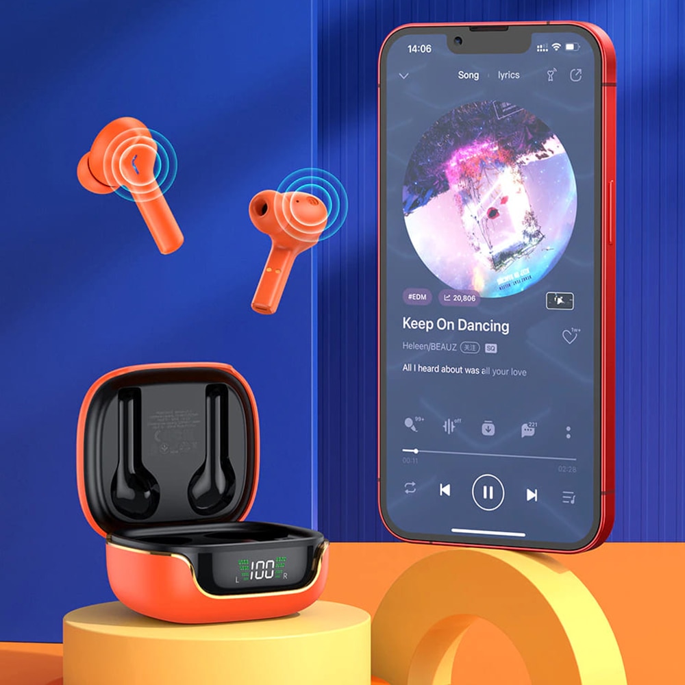 Casti Hoco - Wireless Earbuds - TWS with Bluetooth 5.3 - Orange - eMAG.ro