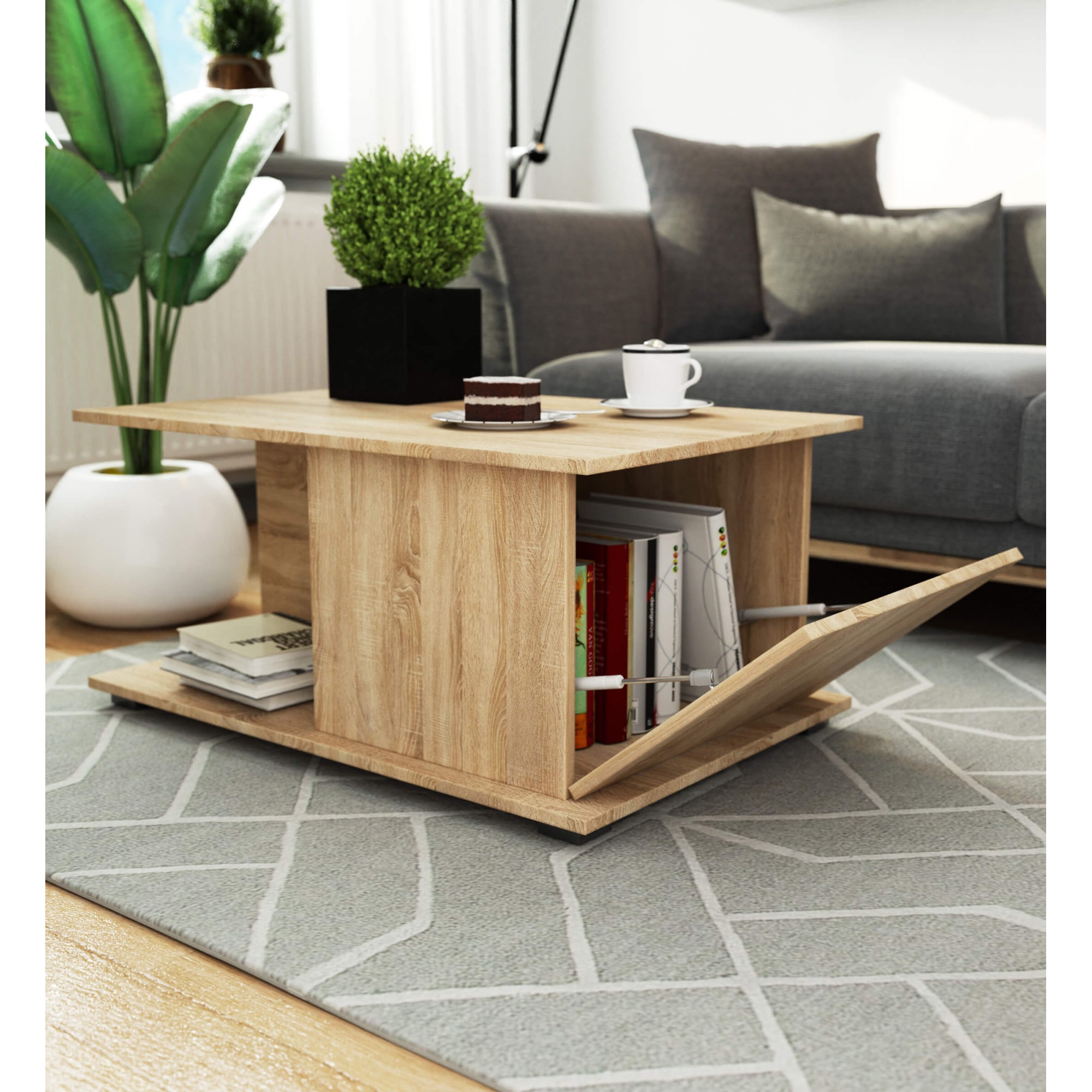 Masuta de cafea, Akord Furniture Factory, 90.1 x 60 x 42.5 cm, Stejar ...