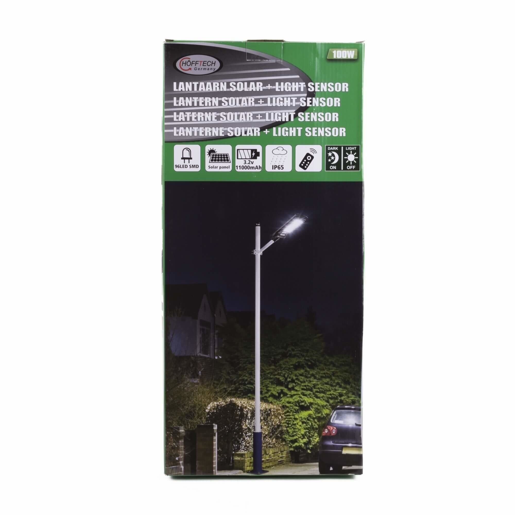 Lampa solara stradala, Hofftech, 100W, 96 LED, IP65, panou solar ...
