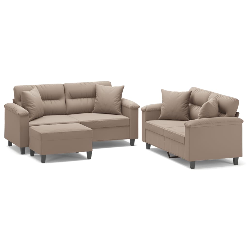 Set de canapele cu perne vidaXL, 3 piese, gri taupe, microfibra, 150 x ...