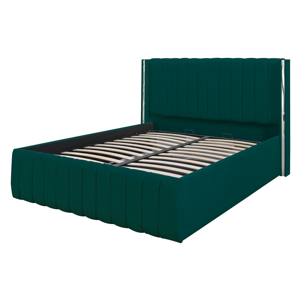 Pat dublu tapitat Georgia, 160/200 cm, verde cu benzi argintii, cu ...