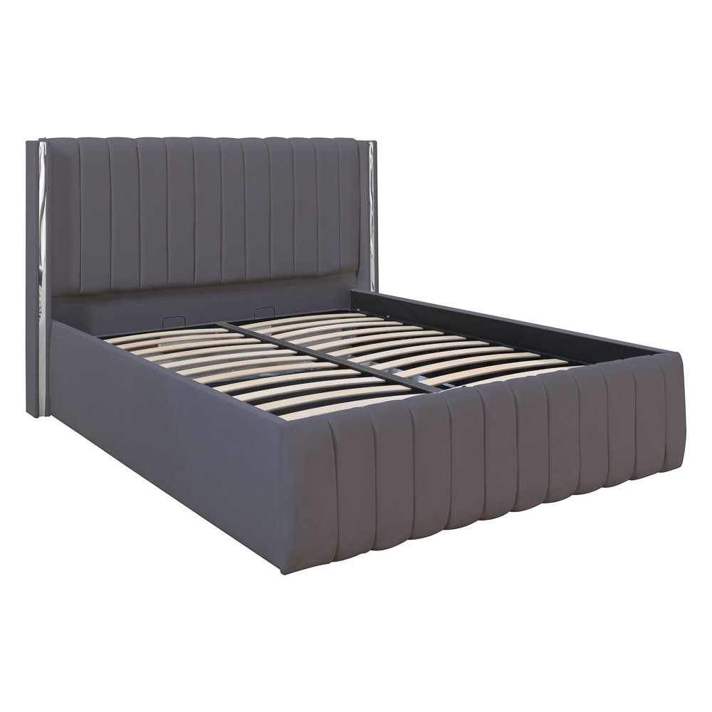 Pat dublu tapitat Georgia, 160/200 cm, gri inchis cu benzi argintii, cu ...