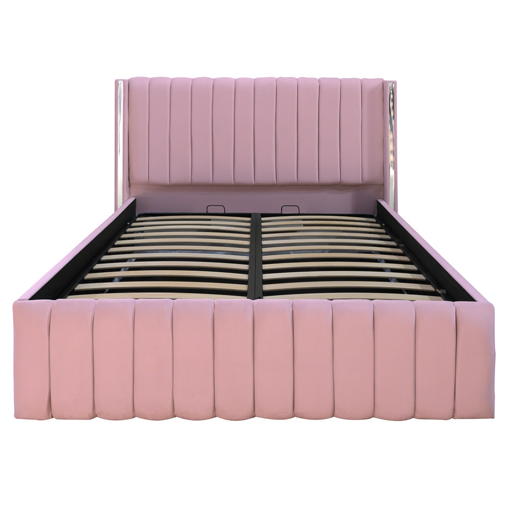 Pat dublu tapitat Georgia, 140/200 cm, roz cu benzi argintii, cu ...