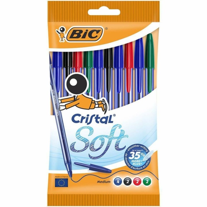 Химикалки BIC Cristal Soft Assorted ink Опаковка от 10 бр - eMAG.bg