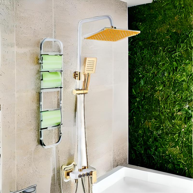 Set de dus, Alb/Auriu, 3 functii de curgere a apei, dus fix, para dus ...