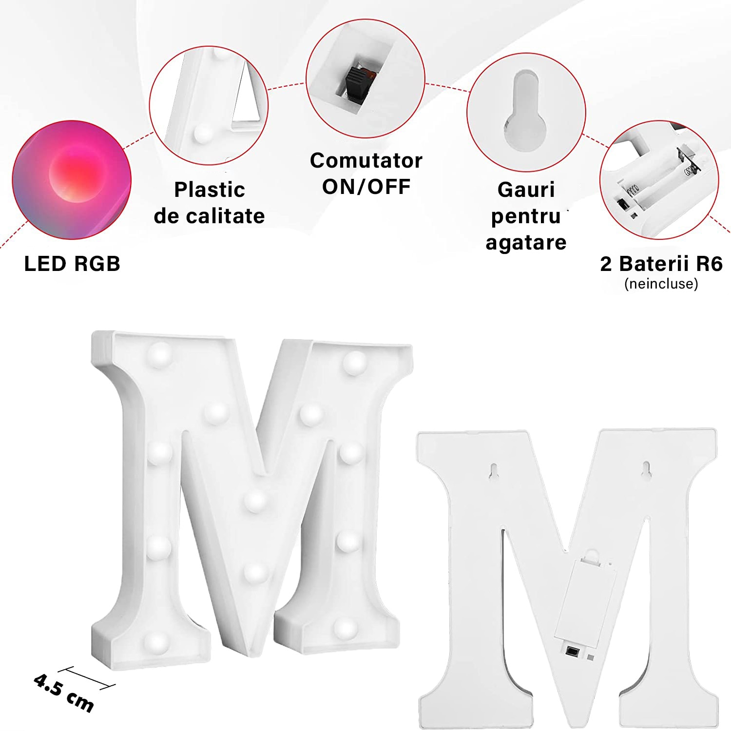 Litera M 3d luminoasa led, volumetrica, cu telecomanda pentru controlul ...