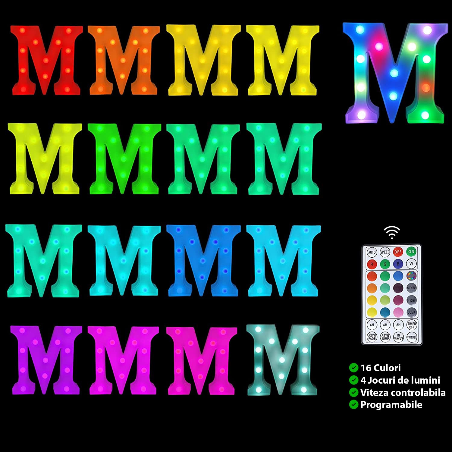 Letter M 3d világító LED, volumetrikus, távirányítóval a LED-ek ...