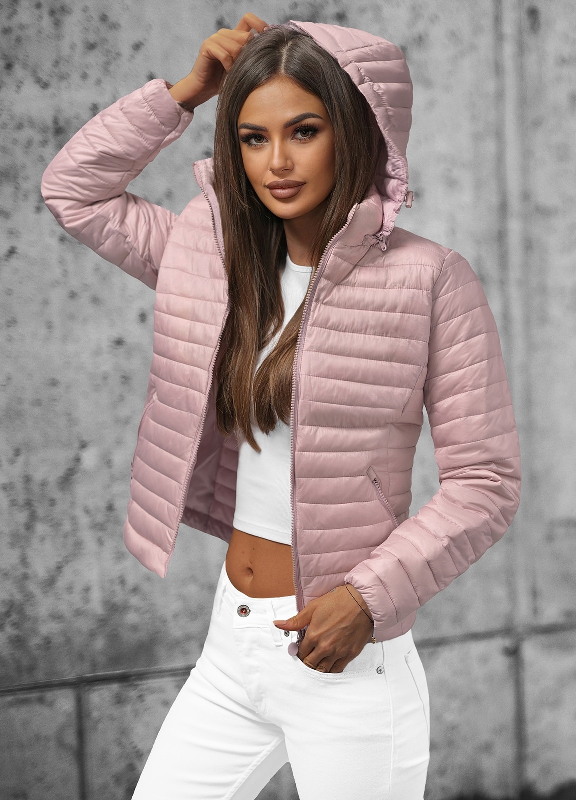 Geaca de femei roz pudra OZONEE O/H117 L - eMAG.ro