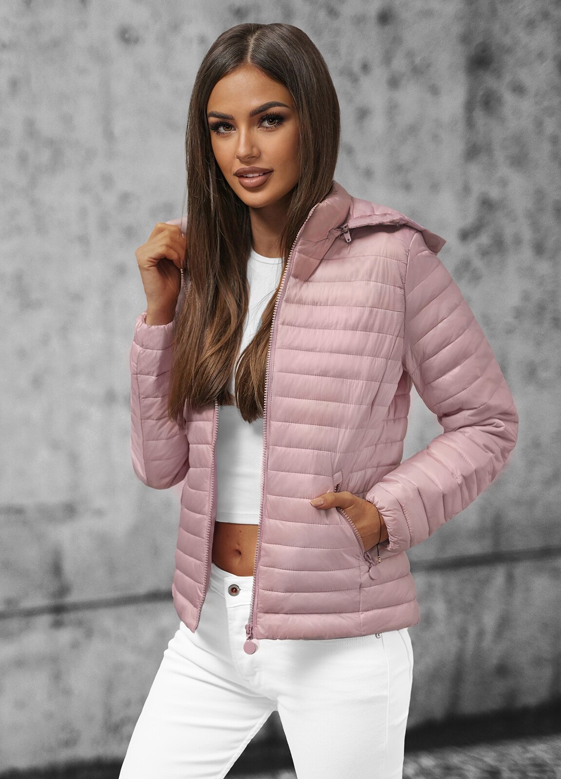 Geaca de femei roz pudra OZONEE O/H117 L - eMAG.ro