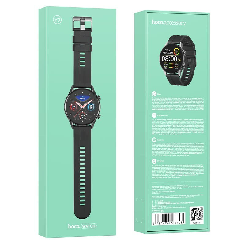 Smartwatch Hoco Y7, Silicon, TFT, 1.32 inch, Negru - eMAG.ro