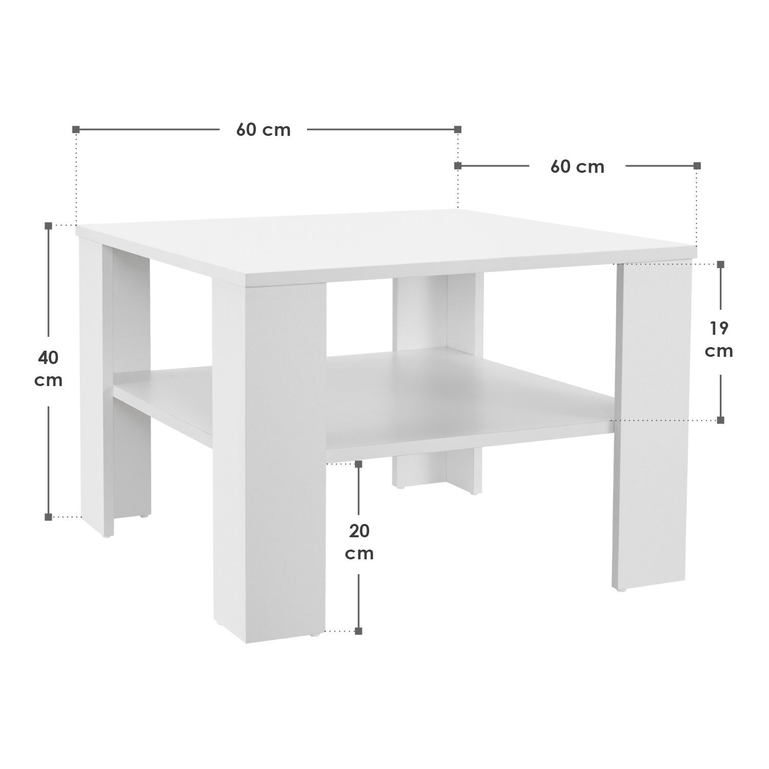 Masuta cafea, cu polita depozitare, multifunctionala, 60x60 cm, alb ...