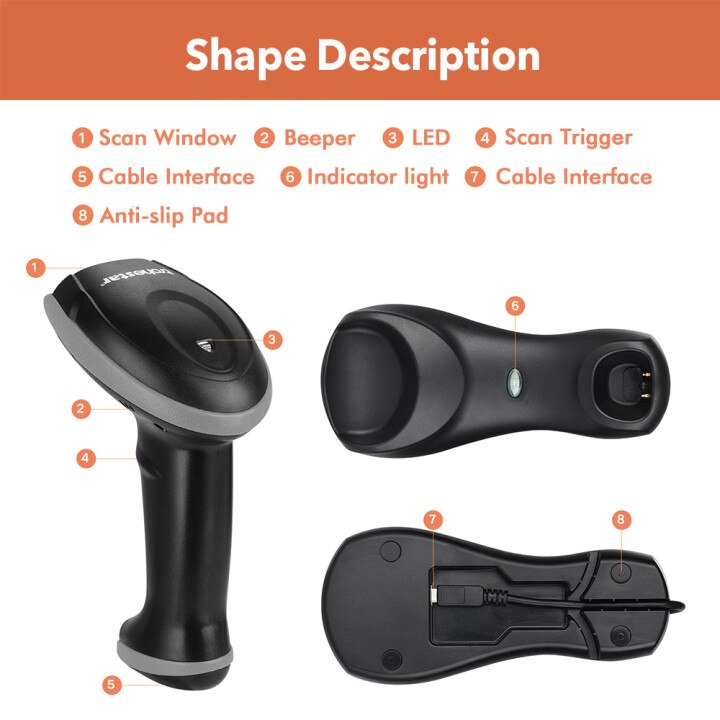 Cititor de coduri de bare PDF TROHESTAR 1D 2D cu suport de incarcare si ...