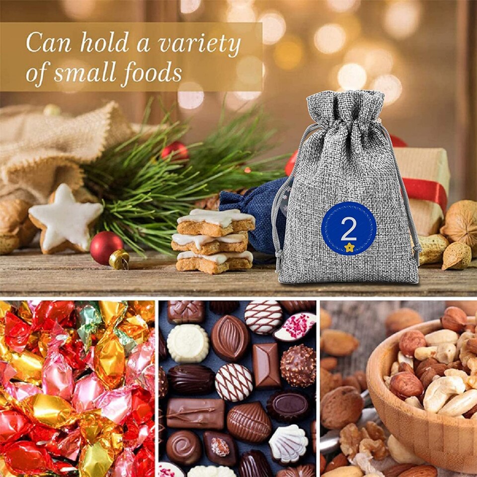 Адвент календар Raylarnia, с 24 торбички и стикери, текстил, червен/син ...