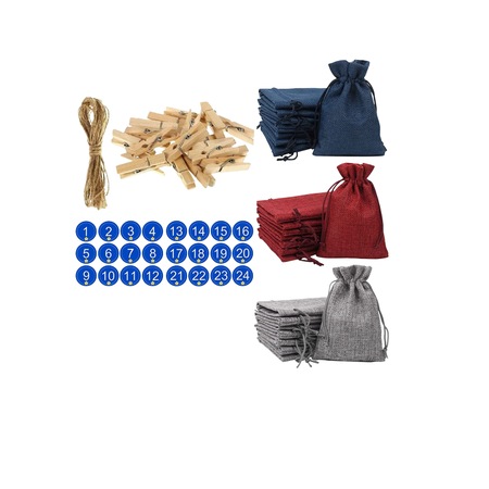 Адвент календар Raylarnia, с 24 торбички и стикери, текстил, червен/син ...