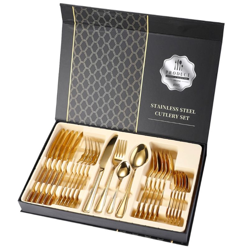Set de tacamuri, 24 piese inox, Gold - eMAG.ro