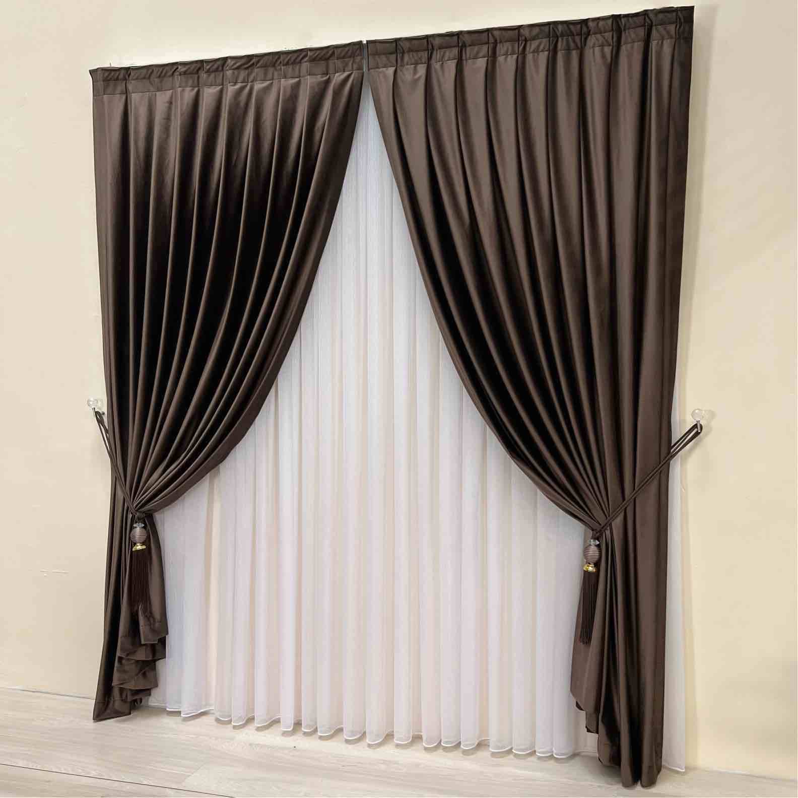 Set doua draperii Catifea, culoare Maro, 2X200X245, cu rejansa - eMAG.ro