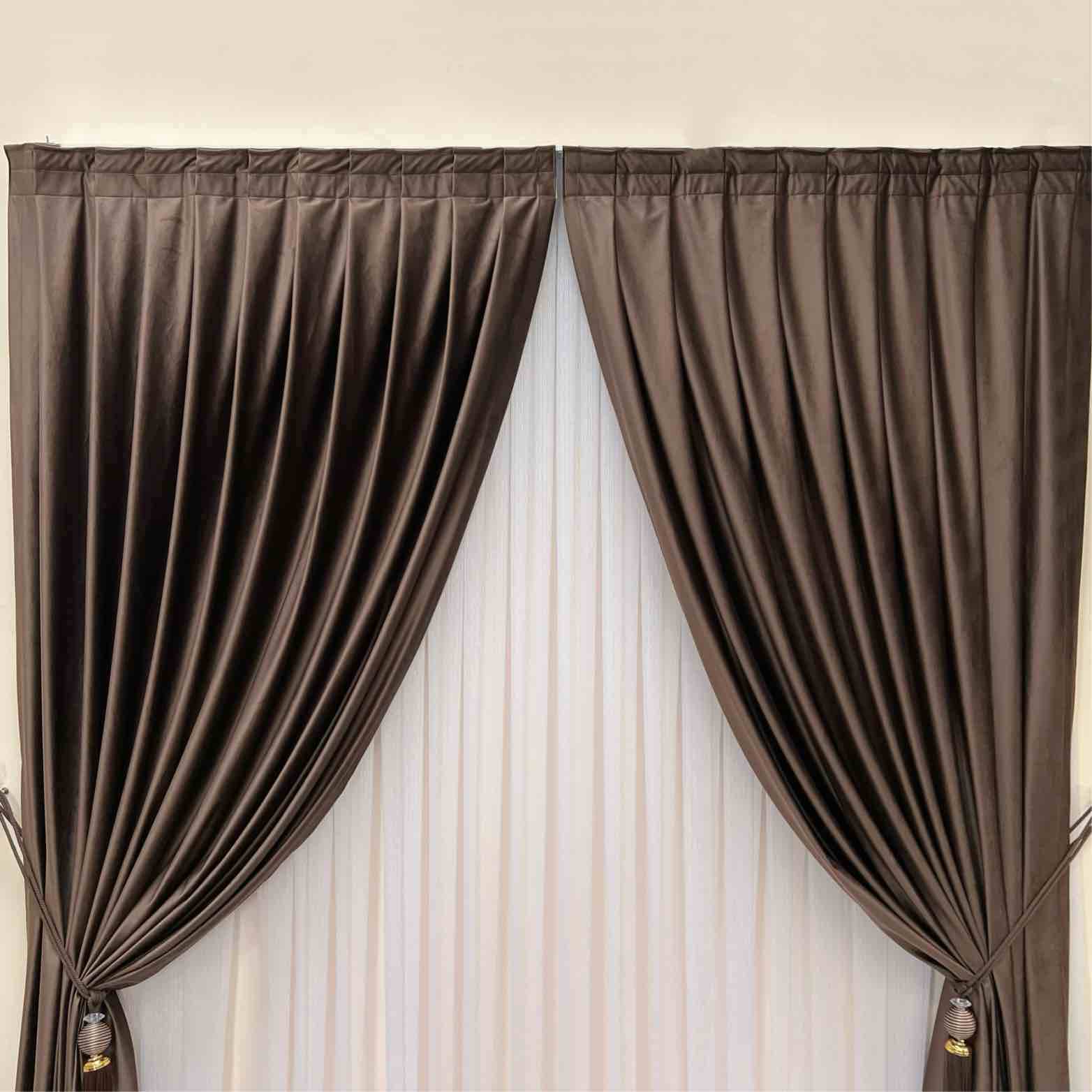 Set doua draperii Catifea, culoare Maro, 2X200X245, cu rejansa - eMAG.ro