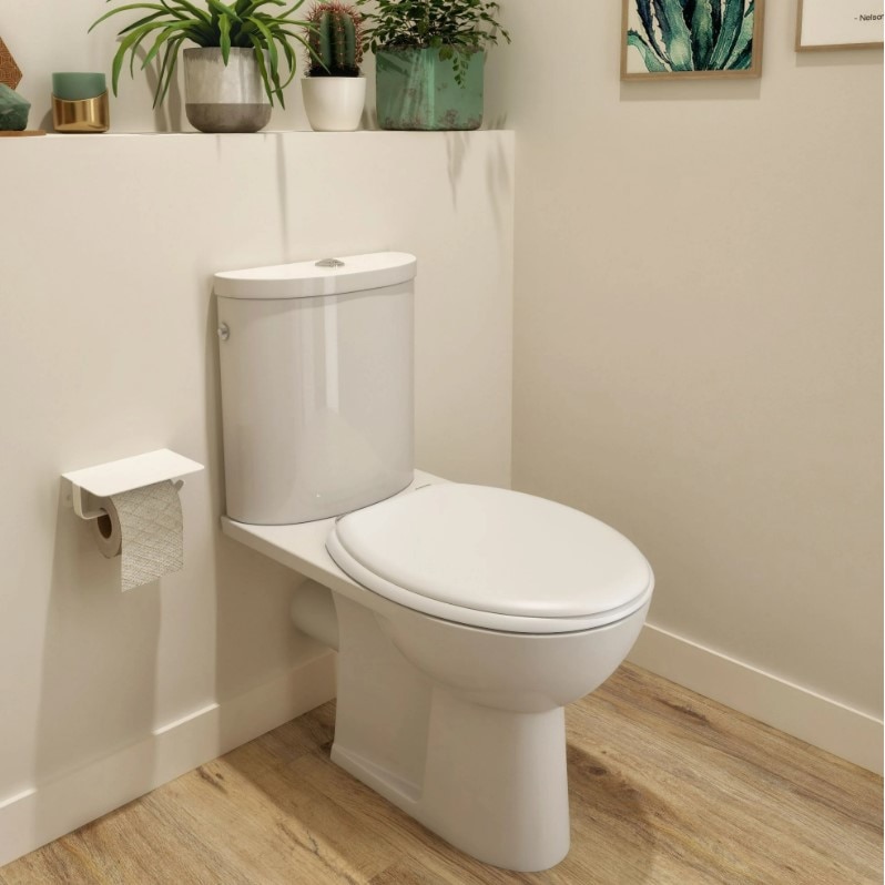 Capac WC Essential, inchidere lenta, balamale inox, din MDF, alb mat ...