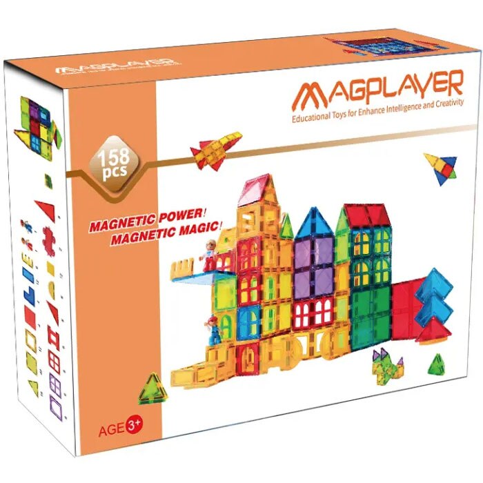 Joc de constructie magnetic, MAGPLAYER, 3D Building Block Magnetic, 158 ...