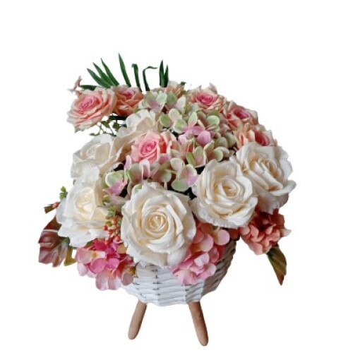 Aranjament floral din matase, Spirala Romantismului, in cos de nuiele ...