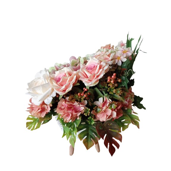 Aranjament floral din matase, Spirala Romantismului, in cos de nuiele ...