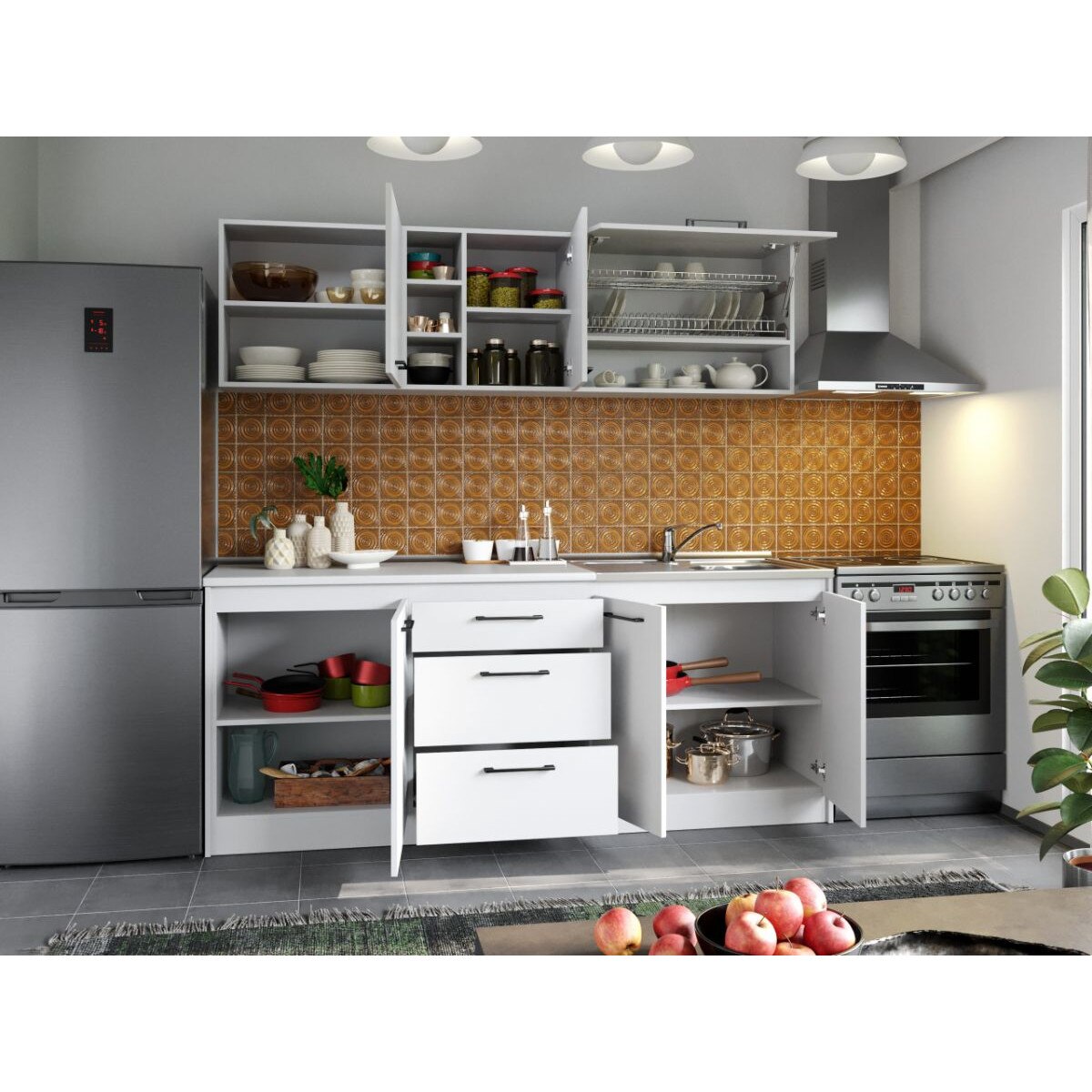 Set Mobila Bucatarie, Mina Pure Alb, C41, L 204.2 x A 60 x H 200 cm ...