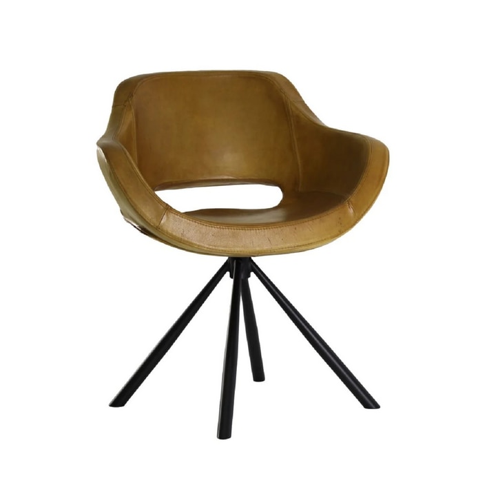 Set 2 Scaune rotative dining din piele naturala, TREPIED, Mustar - eMAG.ro