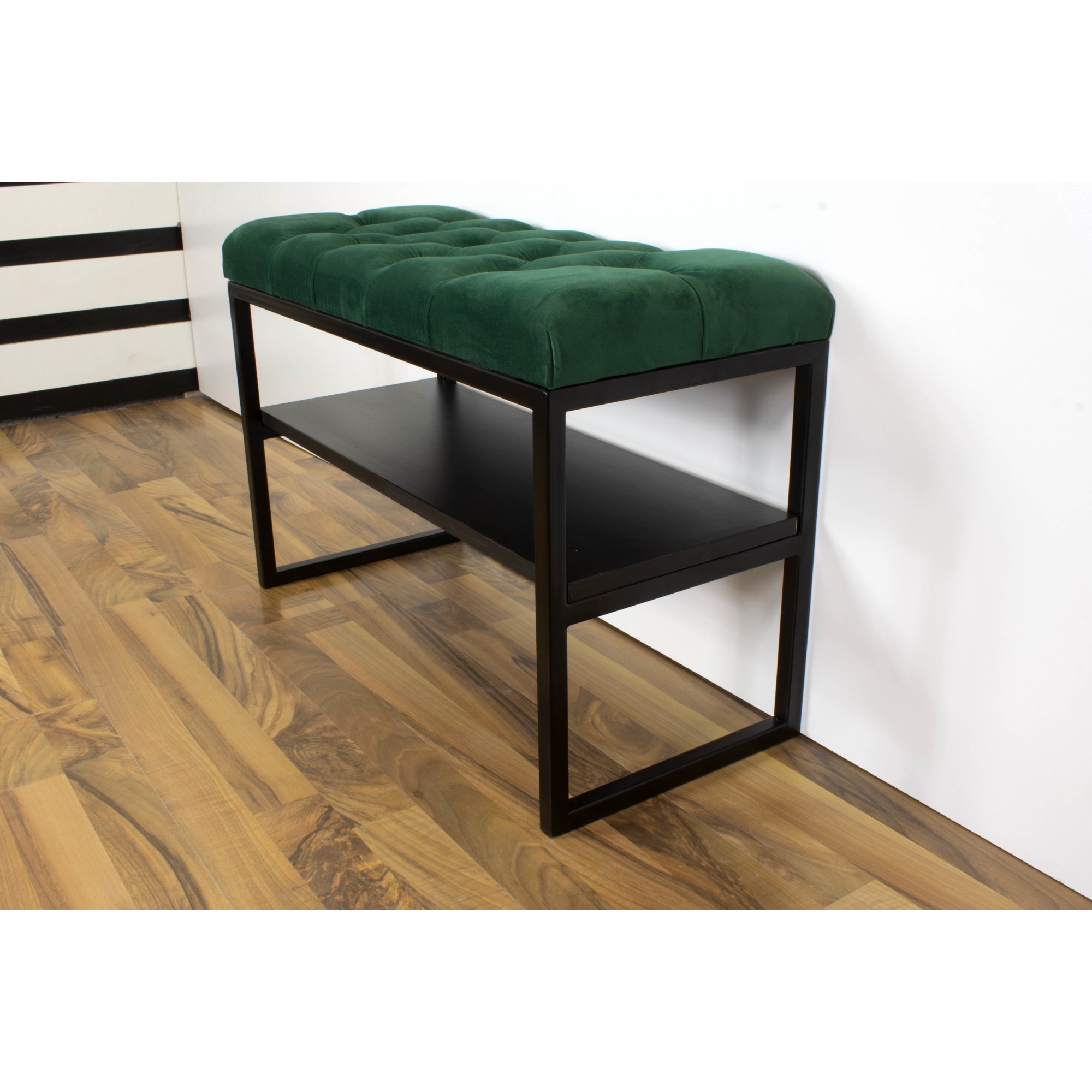 Pantofar tip bancuta tapitata, 70x32x46 cm, cadru metalic simplu negru ...