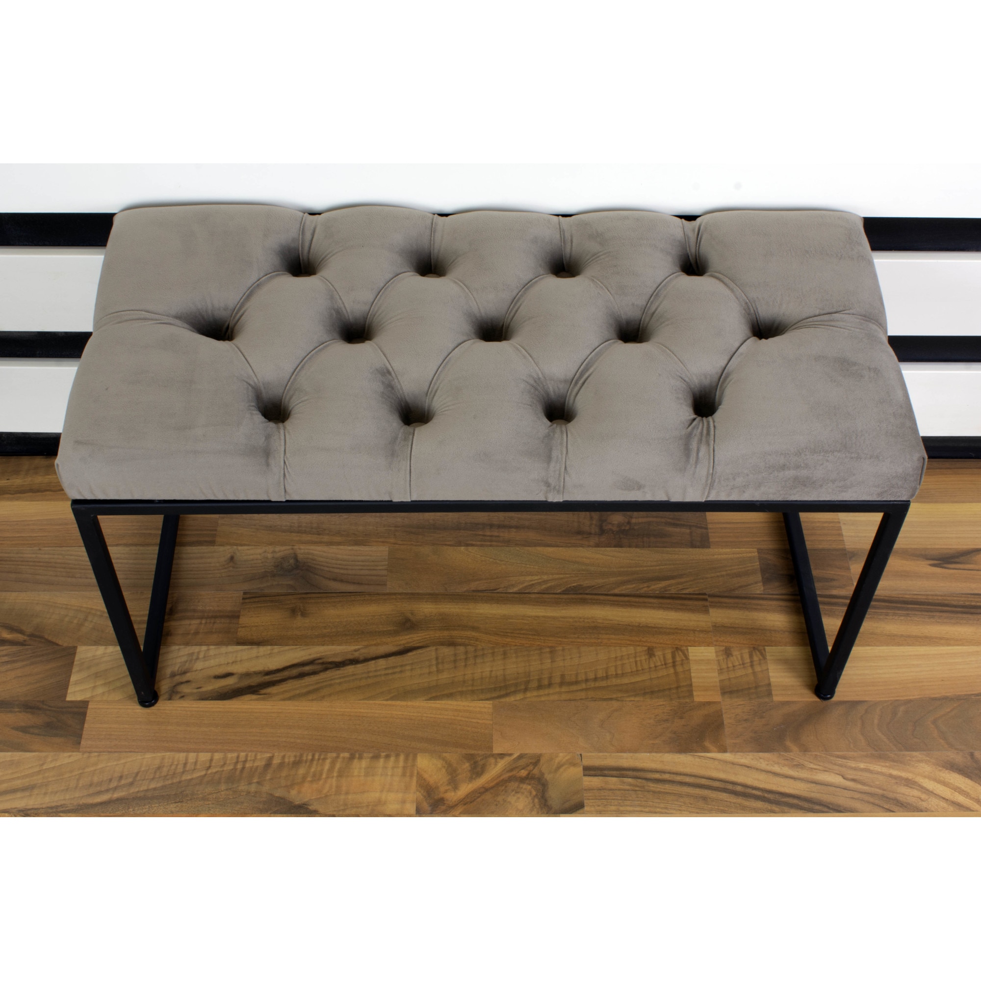 Pantofar tip bancuta tapitata, 70x32x46 cm, cadru metalic simplu negru ...