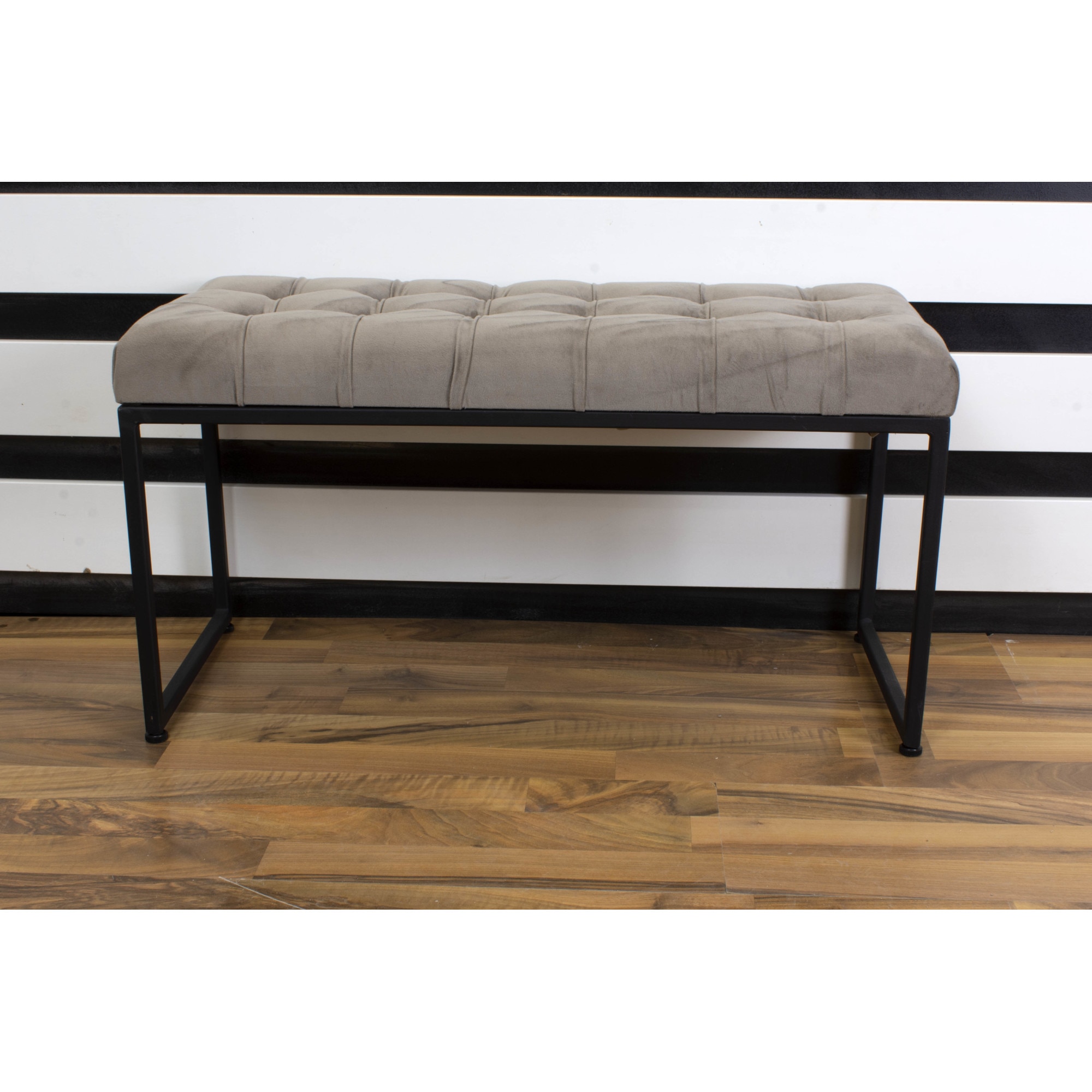 Pantofar tip bancuta tapitata, 70x32x46 cm, cadru metalic simplu negru ...