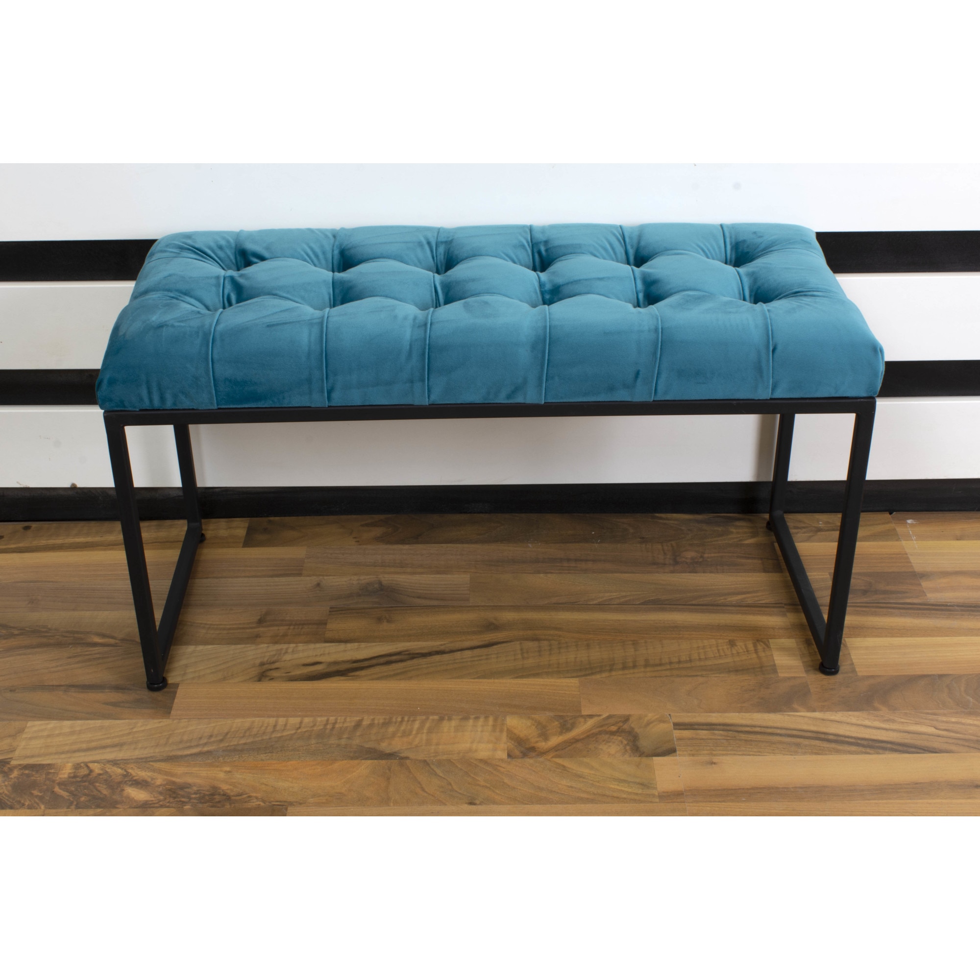 Pantofar tip bancuta tapitata, 70x32x46 cm, cadru metalic simplu negru ...