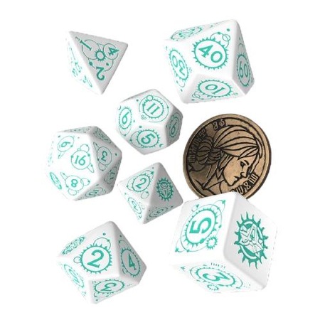 Set 7 zaruri de joc si moneda The Witcher Ciri, Acrilic, Alb - eMAG.ro
